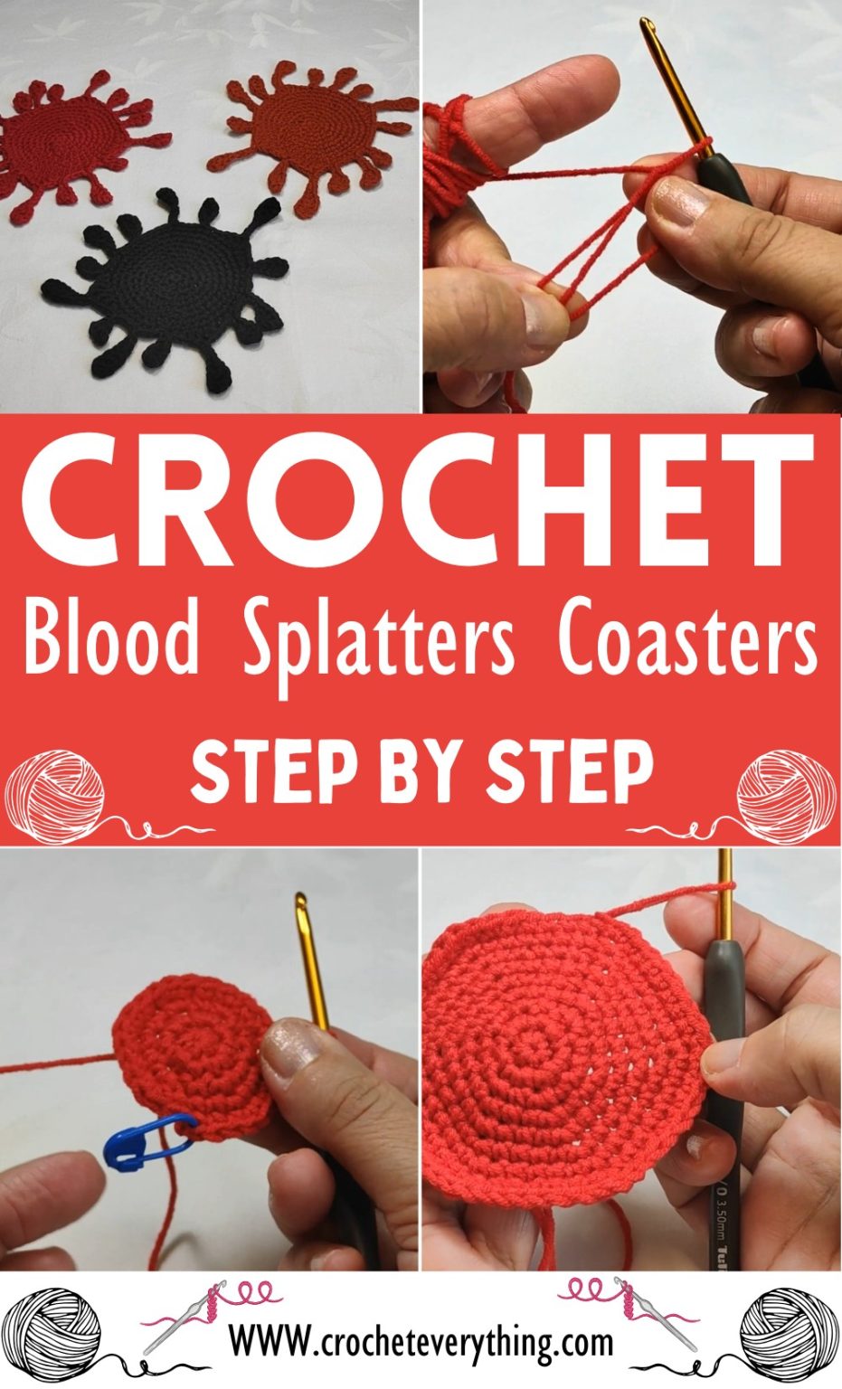 Crochet Blood Splatters Coasters Amigurumi For Halloween Times ...