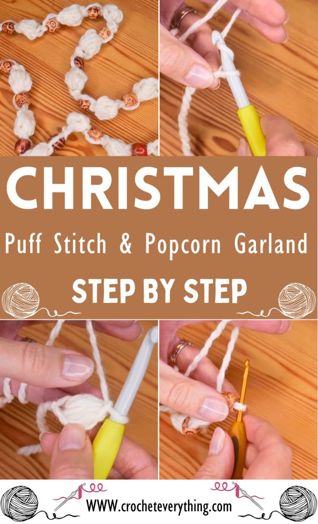 Crochet Christmas Puff Stitch & Popcorn Garland Pattern For Home Decor ...
