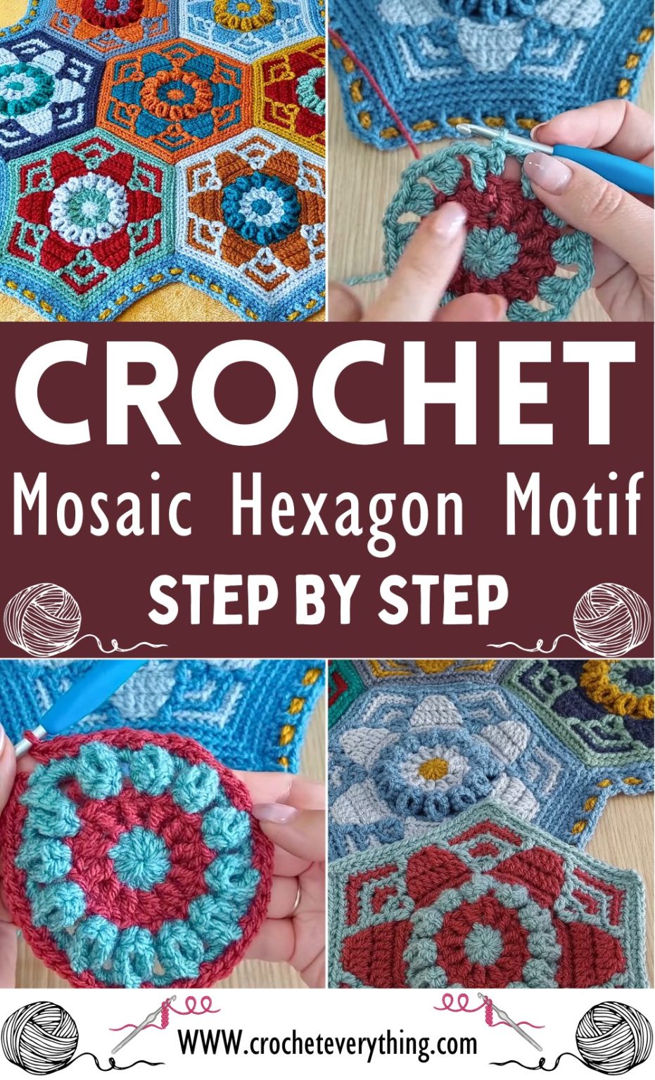Crochet Mosaic Hexagon Motif Pattern Step By Step For Beginners ...