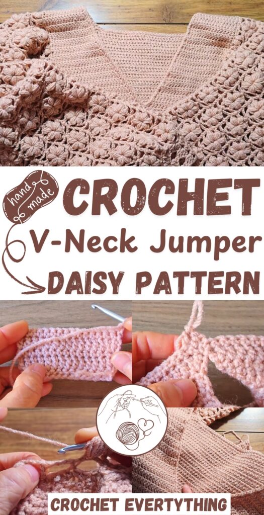 Crochet Daisy V Neck Jumper Tutorial To Adore Your Look With - Crochet ...