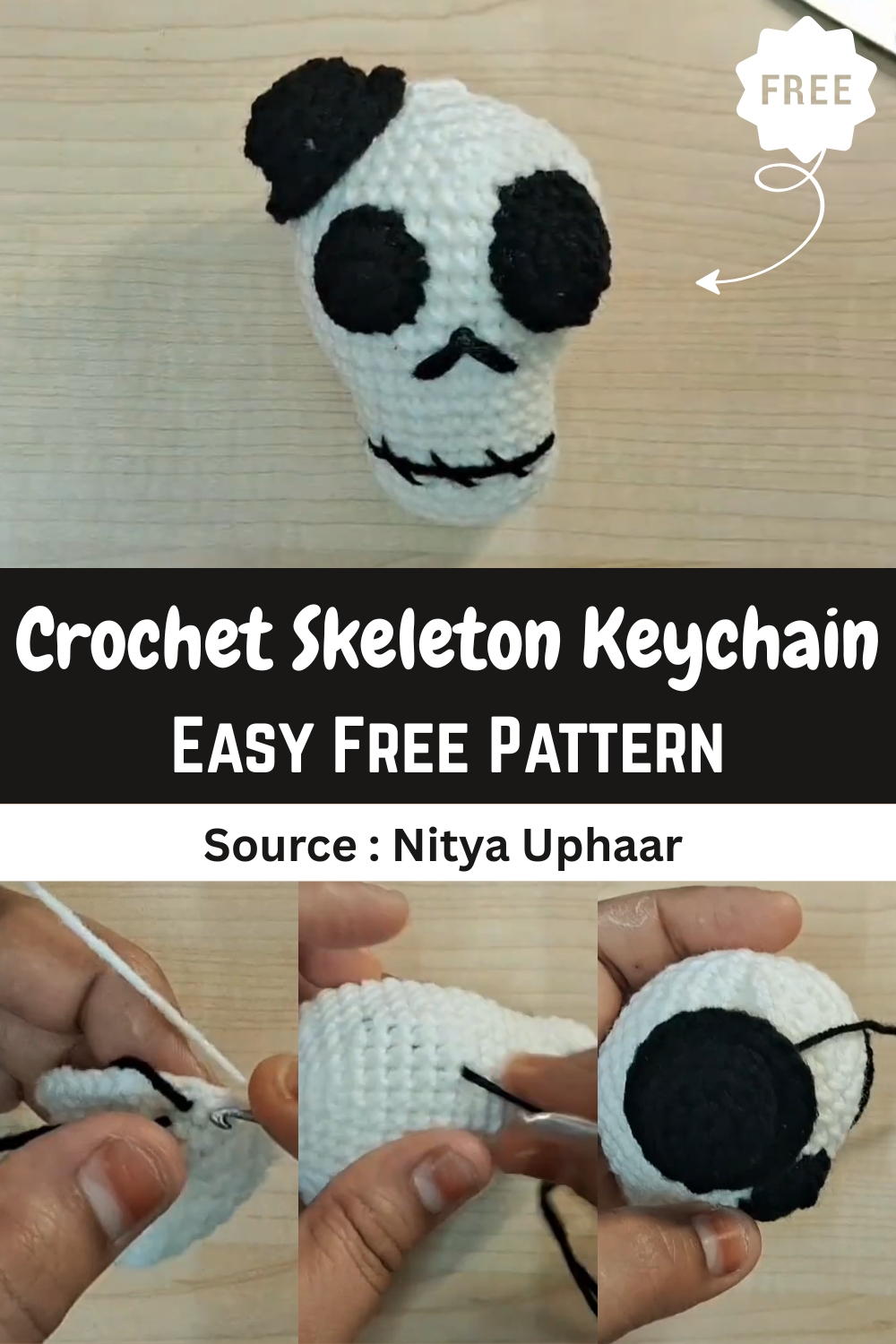 Spooky Halloween Crochet Skeleton Keychain Pattern With Eyes And Hat ...