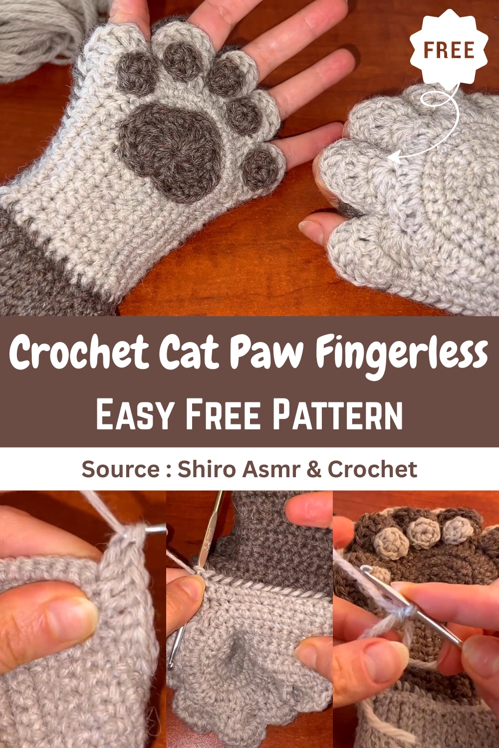 Cute Cat Paw Fingerless Mittens Crochet Free Pattern - Crochet Everything